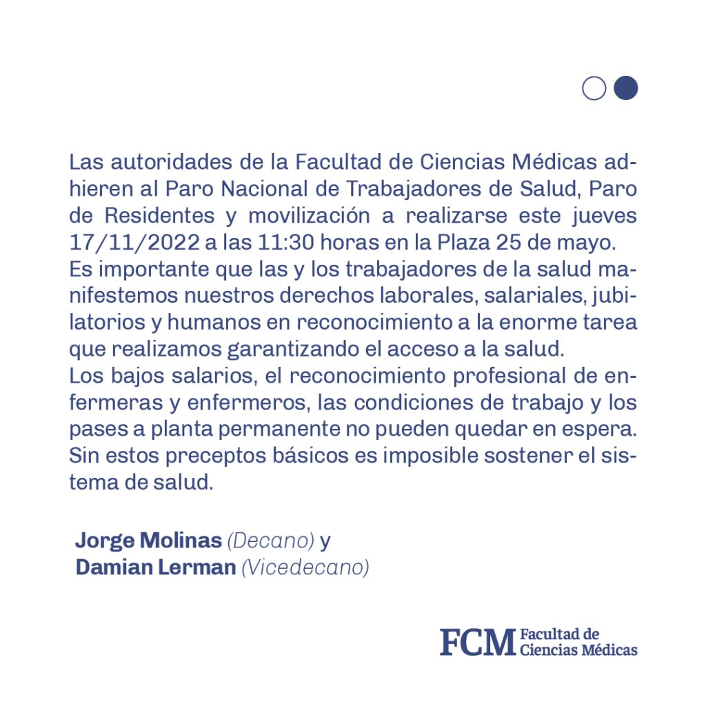 Adhesión al Paro Nacional de los Trabajadores de la Salud - FCM